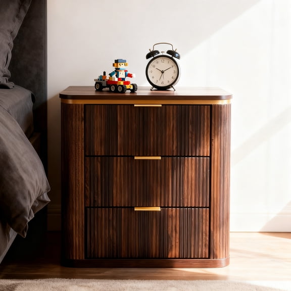 Mid-Century Modern Wood Nightstand with 3 Drawers ,31.5" Large End ...