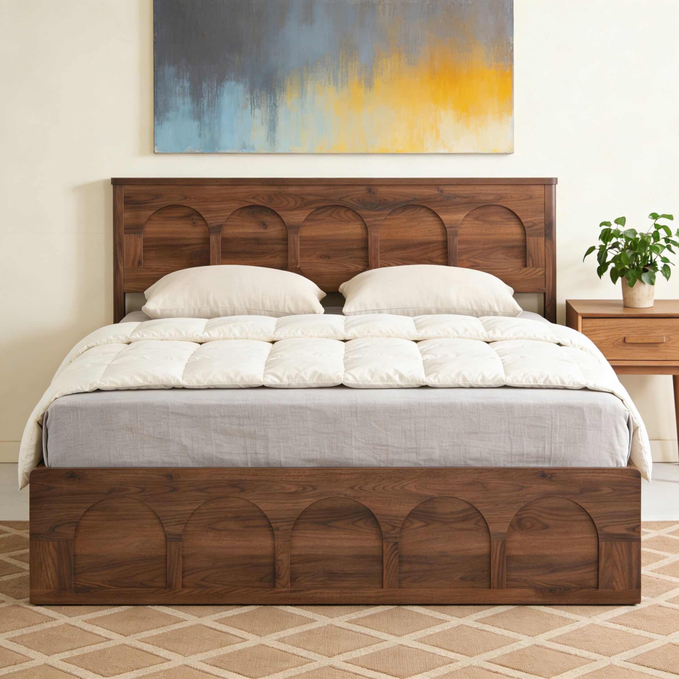 ACCOHOHO Modern Queen Bed Frame with Headboard, 52" High Arched ...