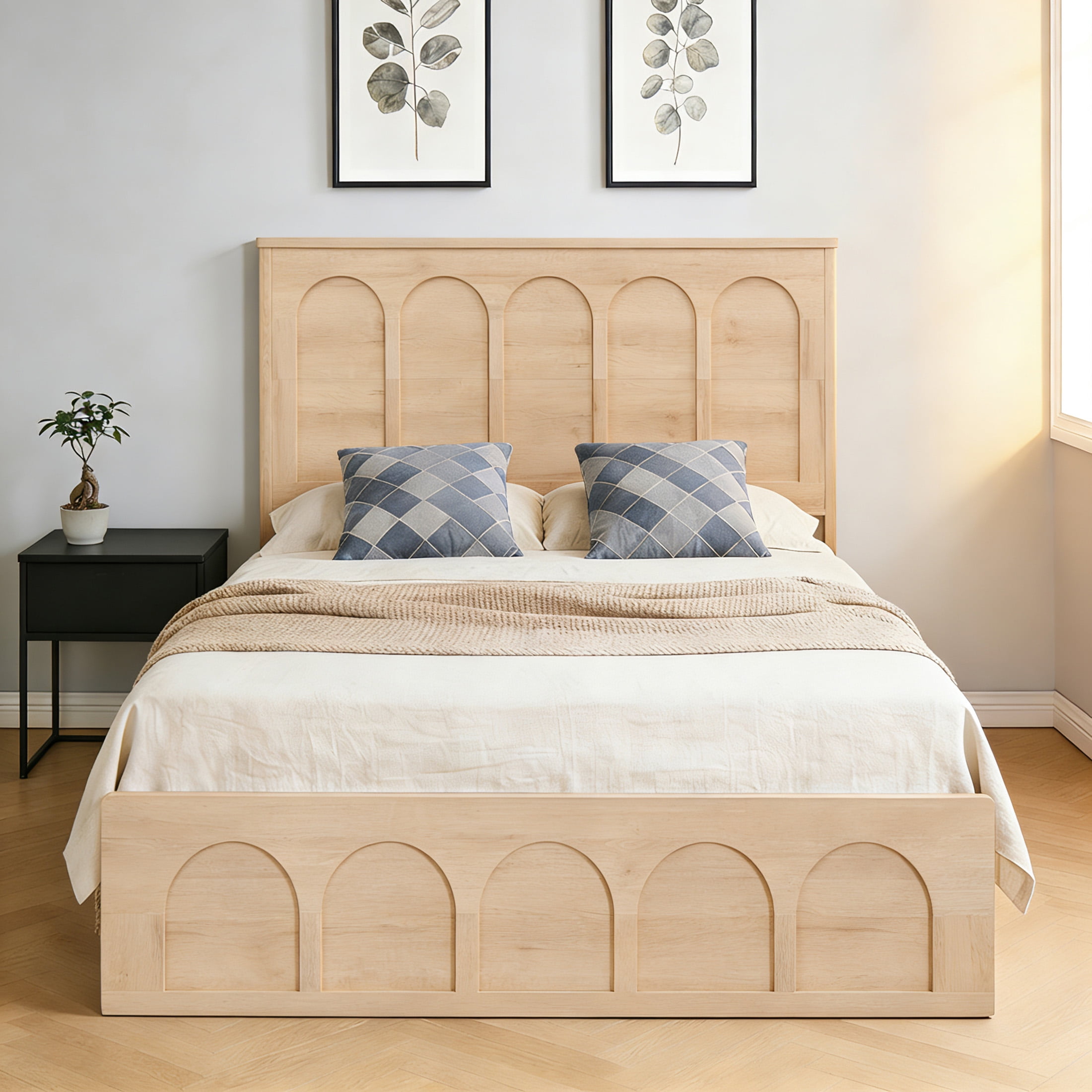 ACCOHOHO Modern Queen Bed Frame with Headboard, 52" High Arched ...