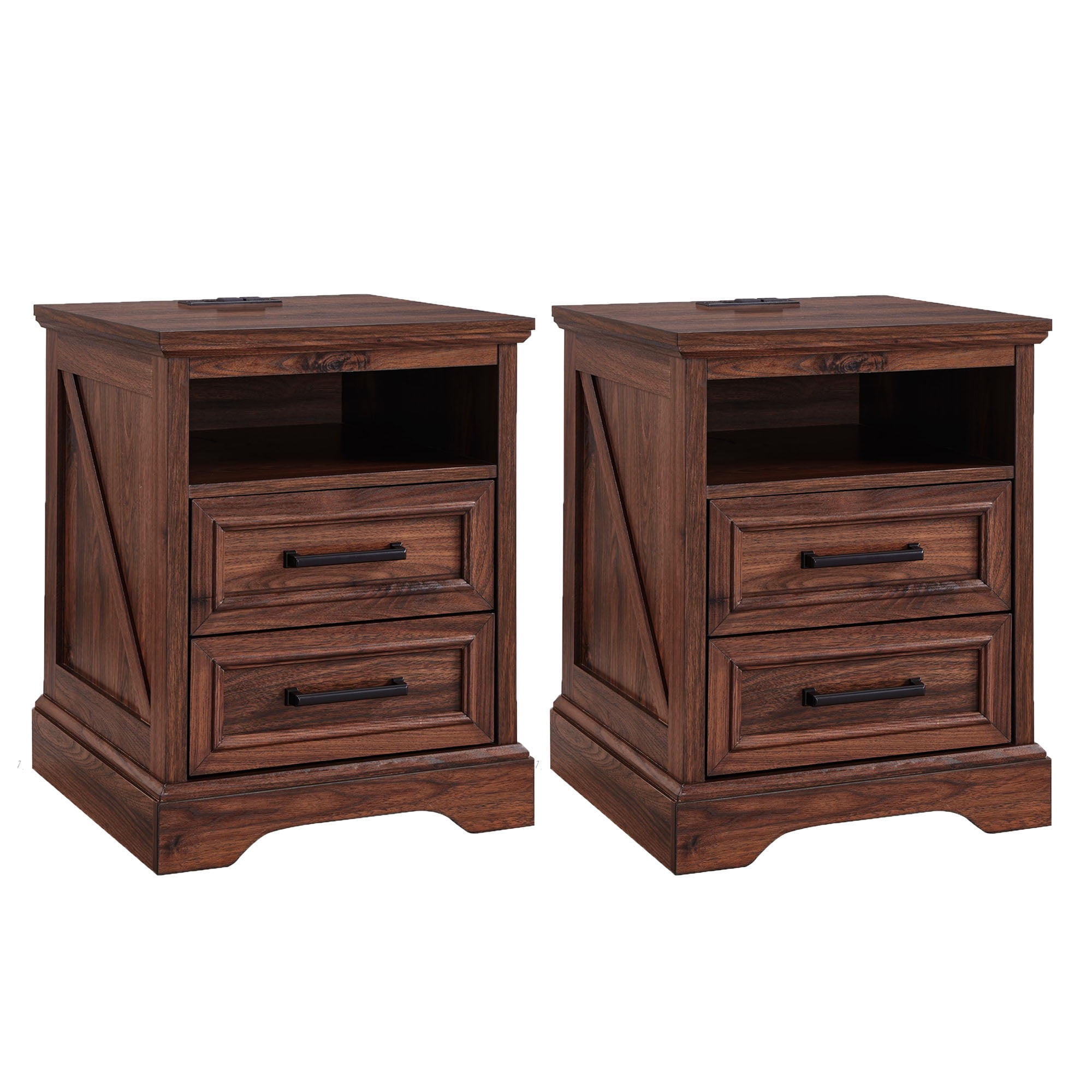 ACCOHOHO Nightstands Set of 2 with Charging Station, Rustic End Tables ...