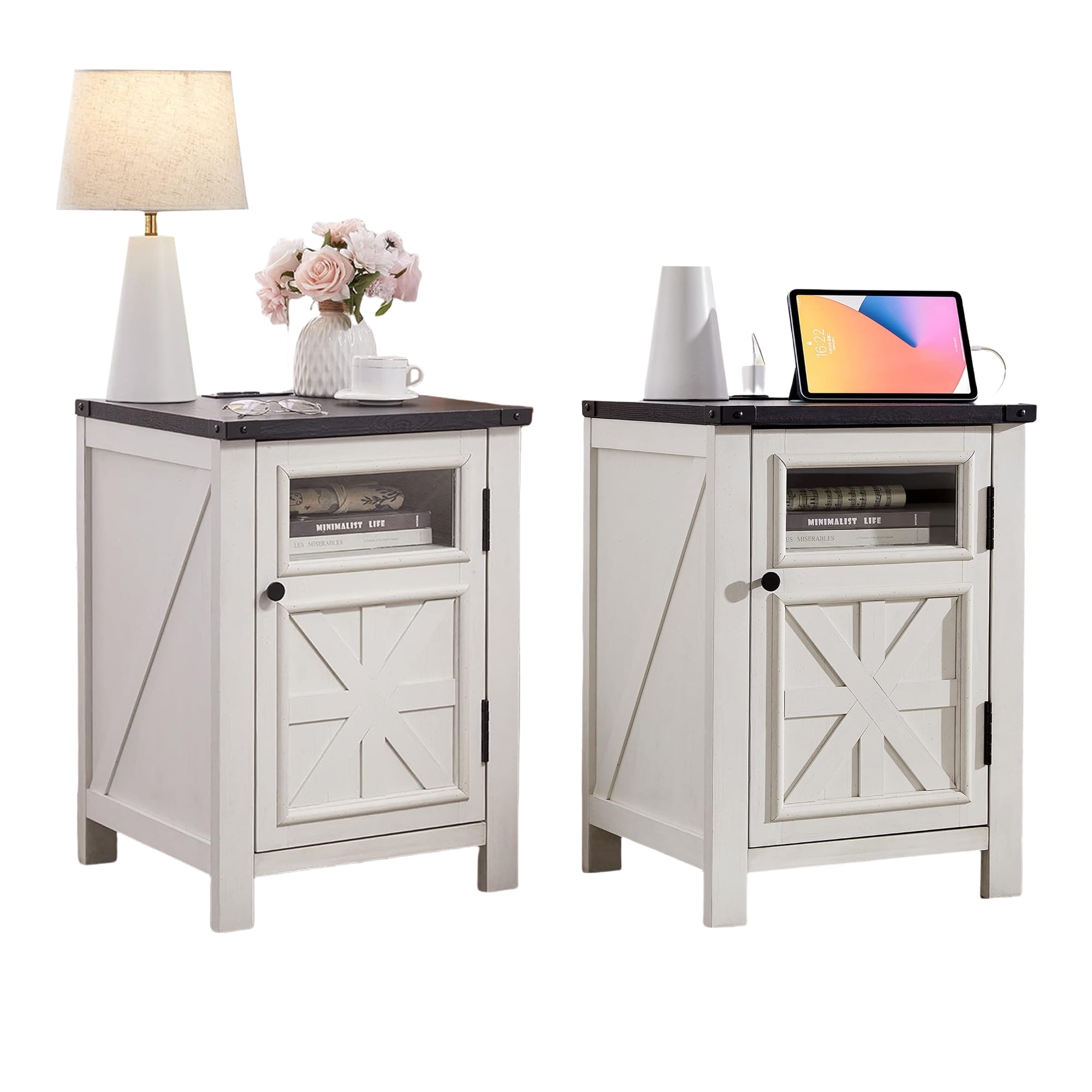 ACCOHOHO Nightstands Set of 2 with Charging Station, Rustic End Table ...