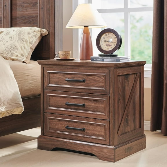 27 inch Wide Night Stand with Charging Station, Bedside Table with Open ...