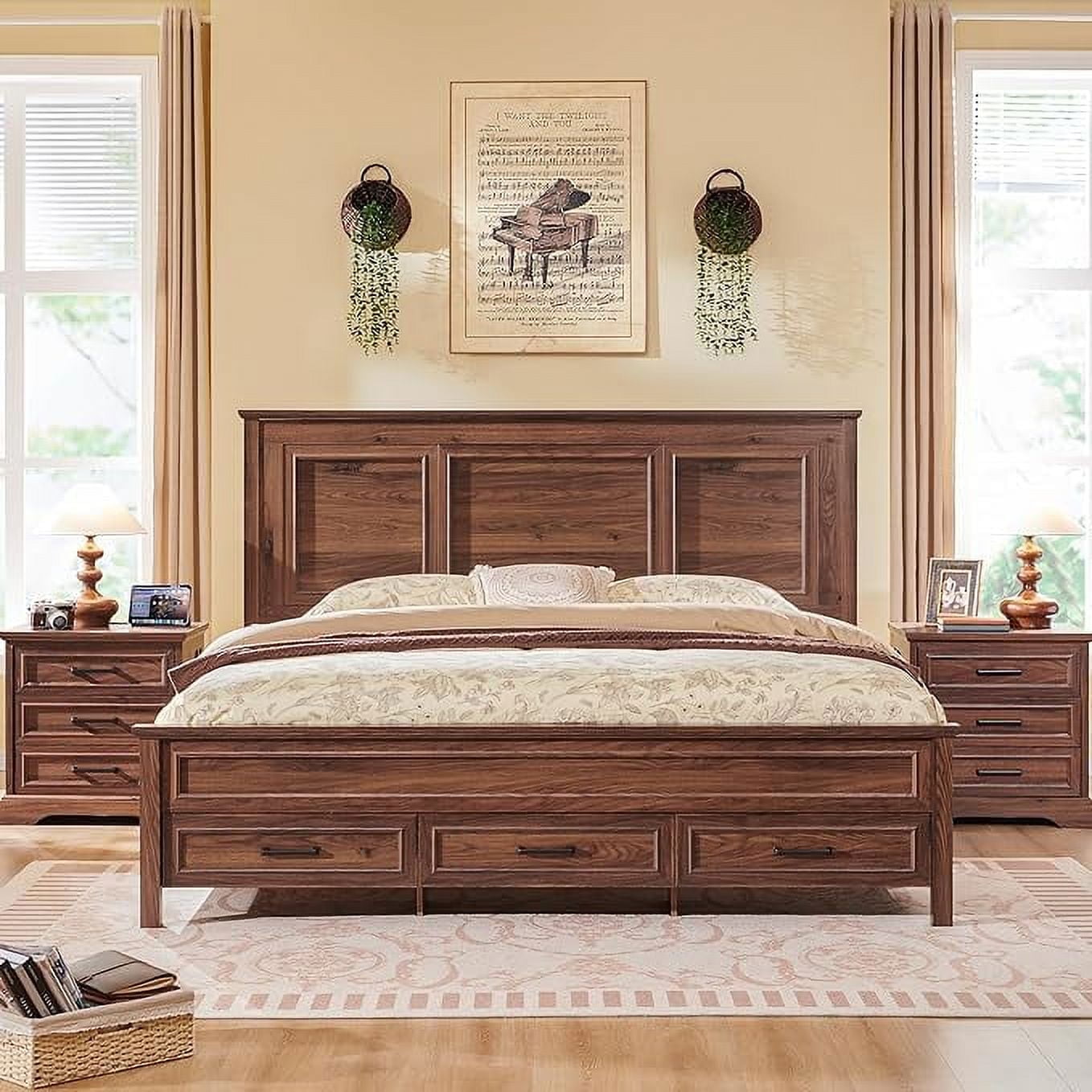 ACCOHOHO Rustic Queen Size Bed Frame with 52" Tall Full-Panel Headboard ...