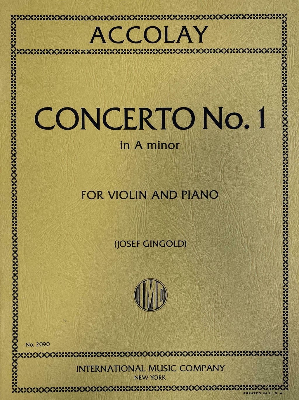 ACCOLAY CONCERTO NO.1 IN A MINOR for Violin & Piano (IMC # 2090 ...