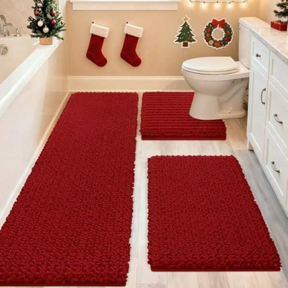 ACCUMTEK Upgrade Extra Large Red Bathroom Rug Set 3 Pieces Ultra Soft ...