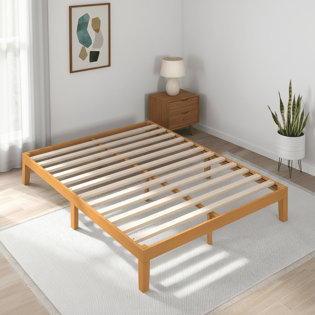 ACCVER Solid Wood Queen Size Bed Frame - 12in Natural Pine Platform ...