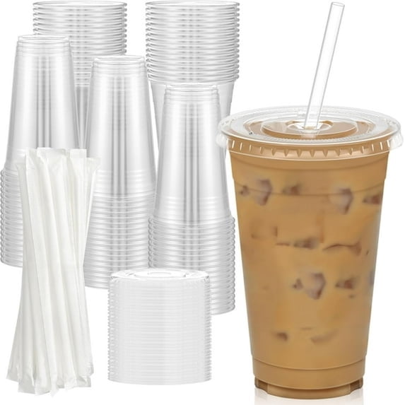 ACDANC 100 Pack - 20 oz Clear Plastic Cups with Lids and Straws,Sturdy ...