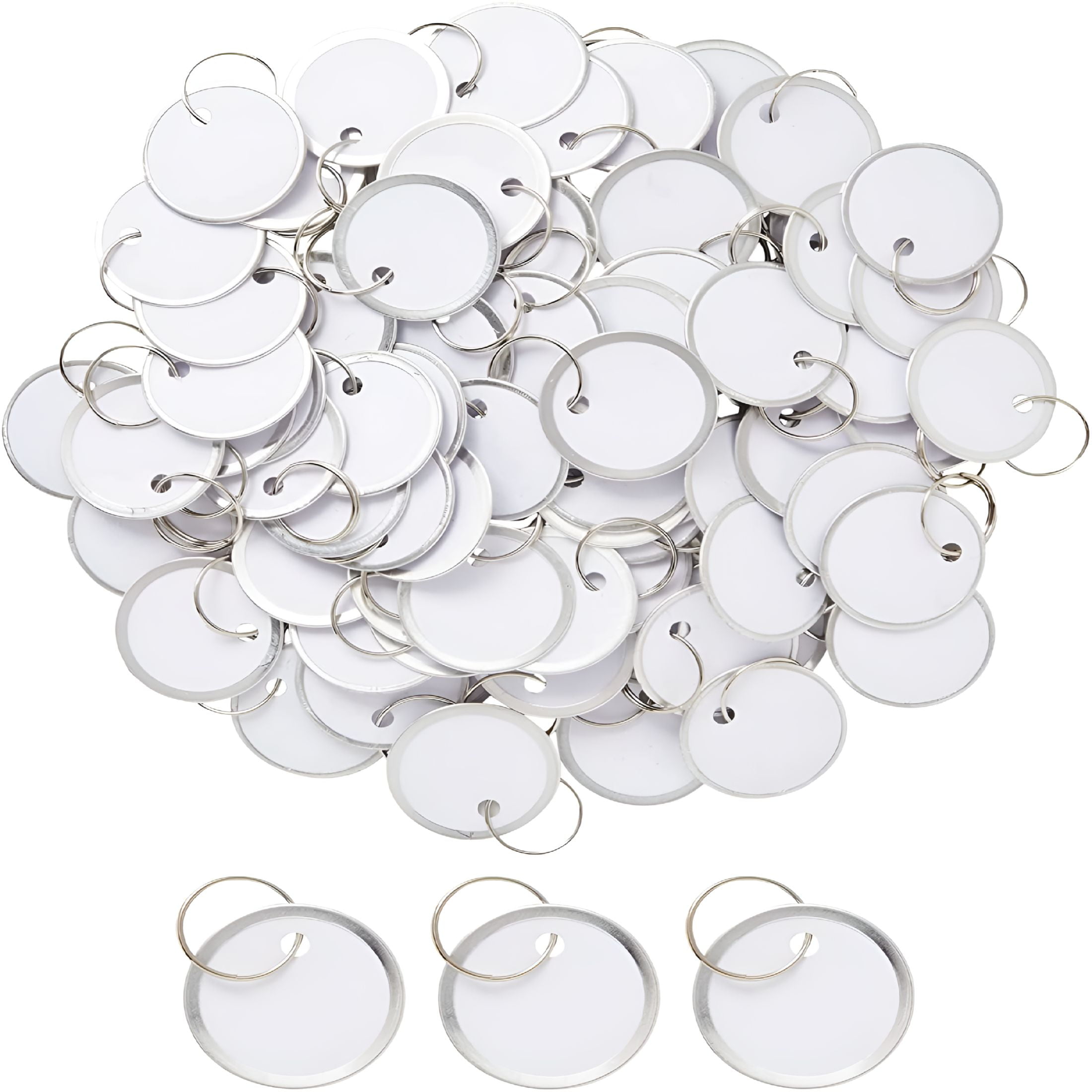 ACDANC 100-Pack Blank White Paper Metal Split 1-Inch Ring Key Labels ...