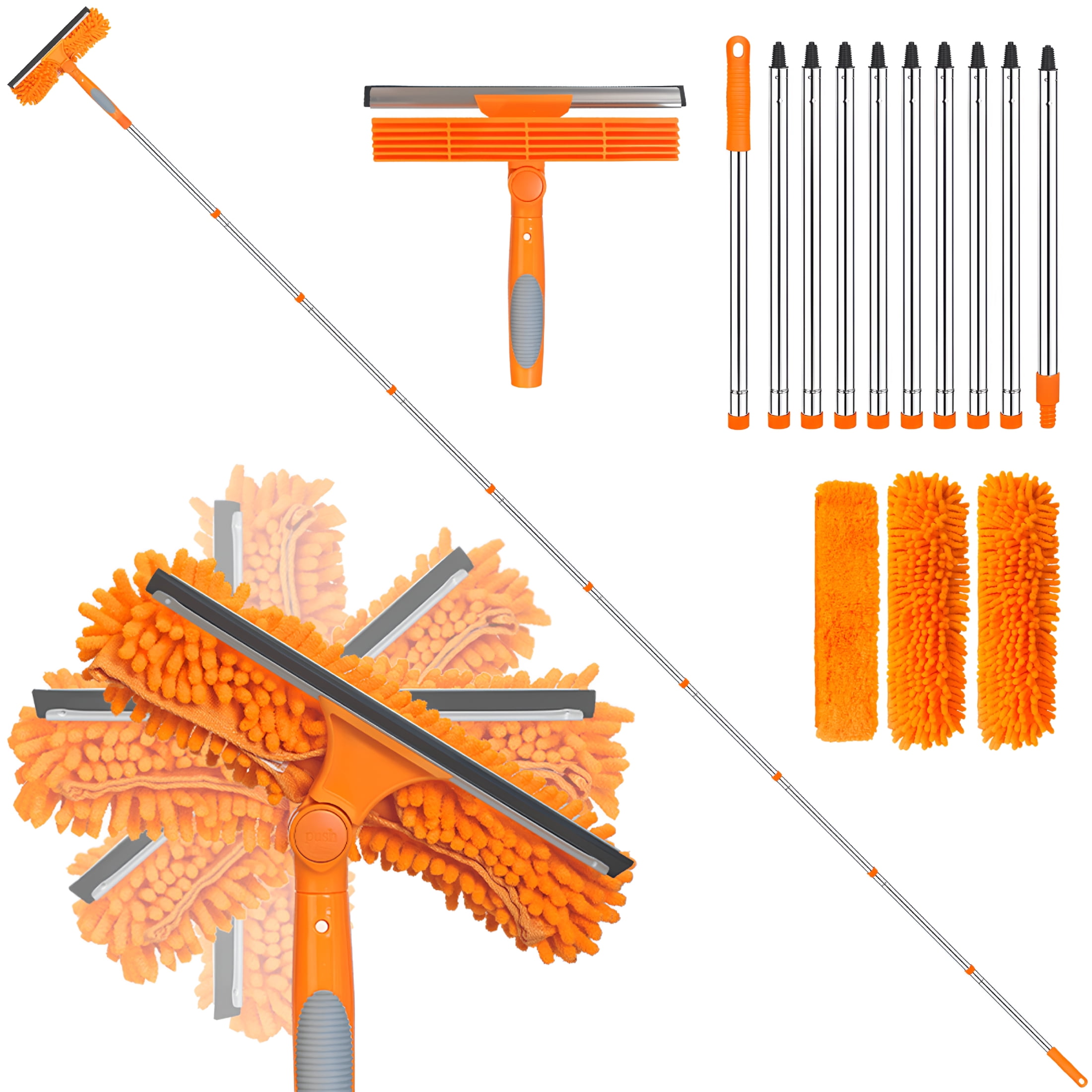 ACDANC 13.8Ft Extra Long Chenille Glass Cleaner with 10 Stainless Steel ...