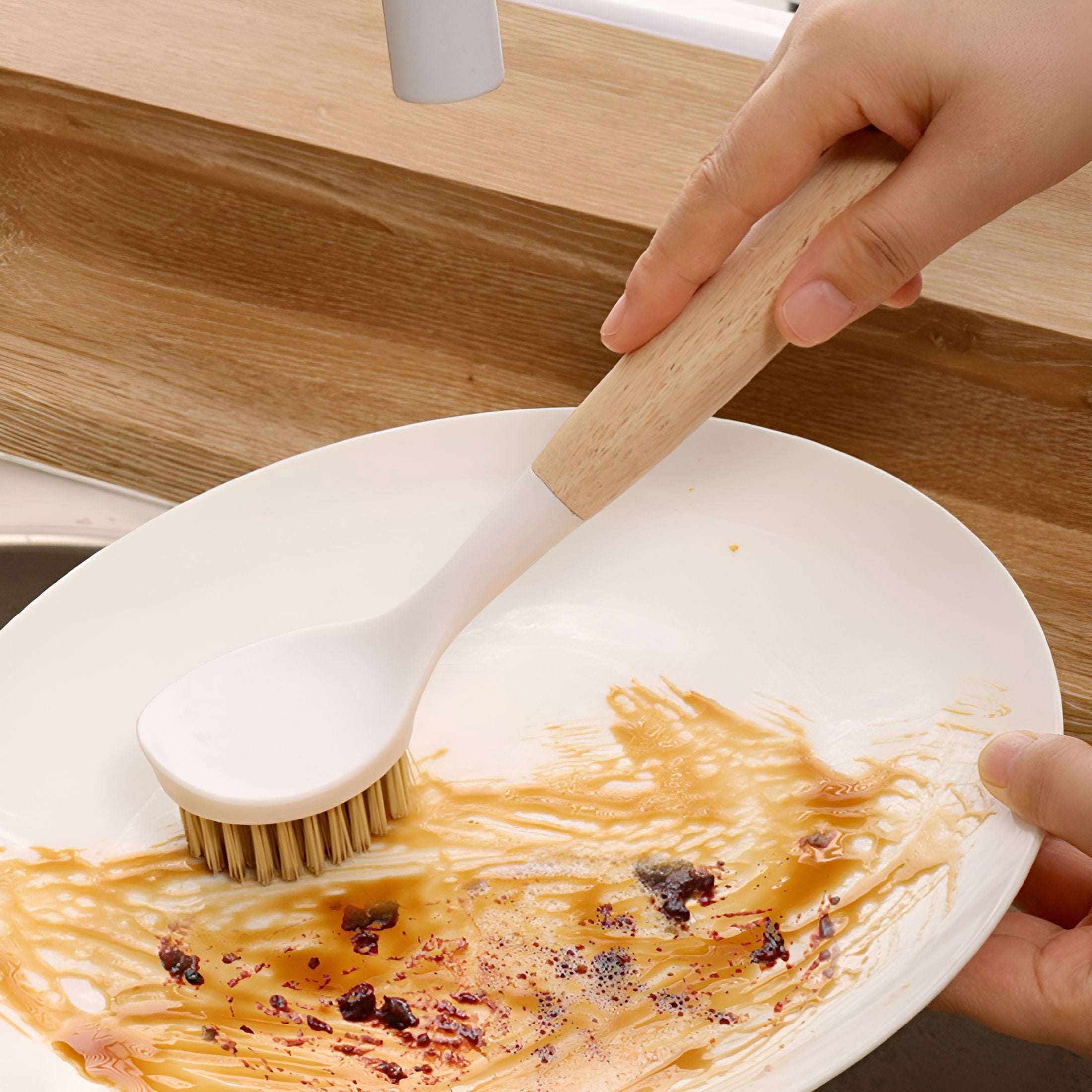 ACDANC 1PCS Bamboo Handle Kitchen Dish Brush Non-scratch Bristles For ...