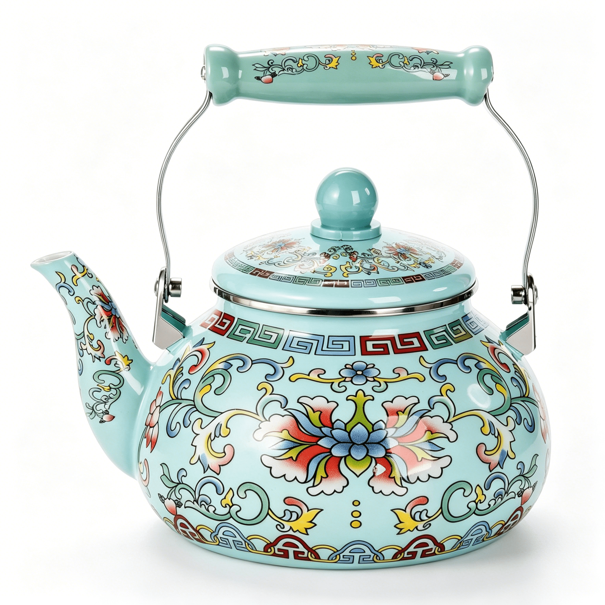 ACDANC 2.6 Quart Floral Enamel Tea Kettle,Vintage Enameled Teapot ...