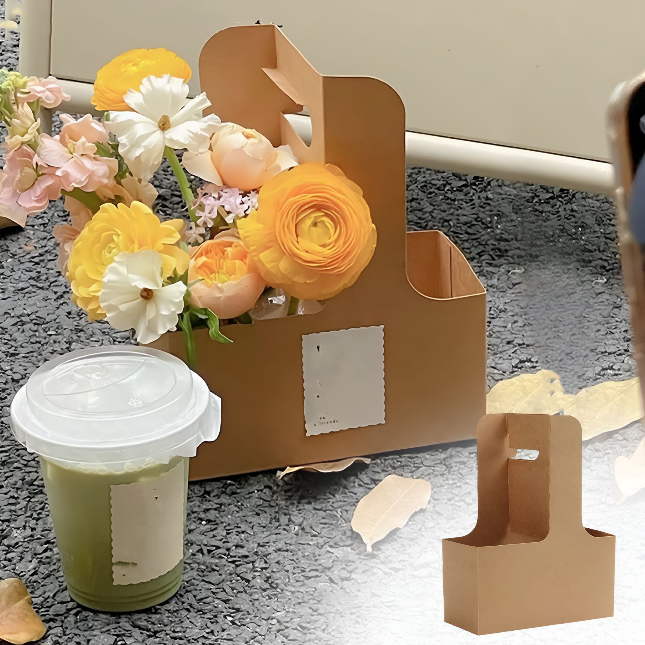 ACDANC 2 Cup Disposable Drink Carrier with Handle,Kraft Paperboard Cup ...