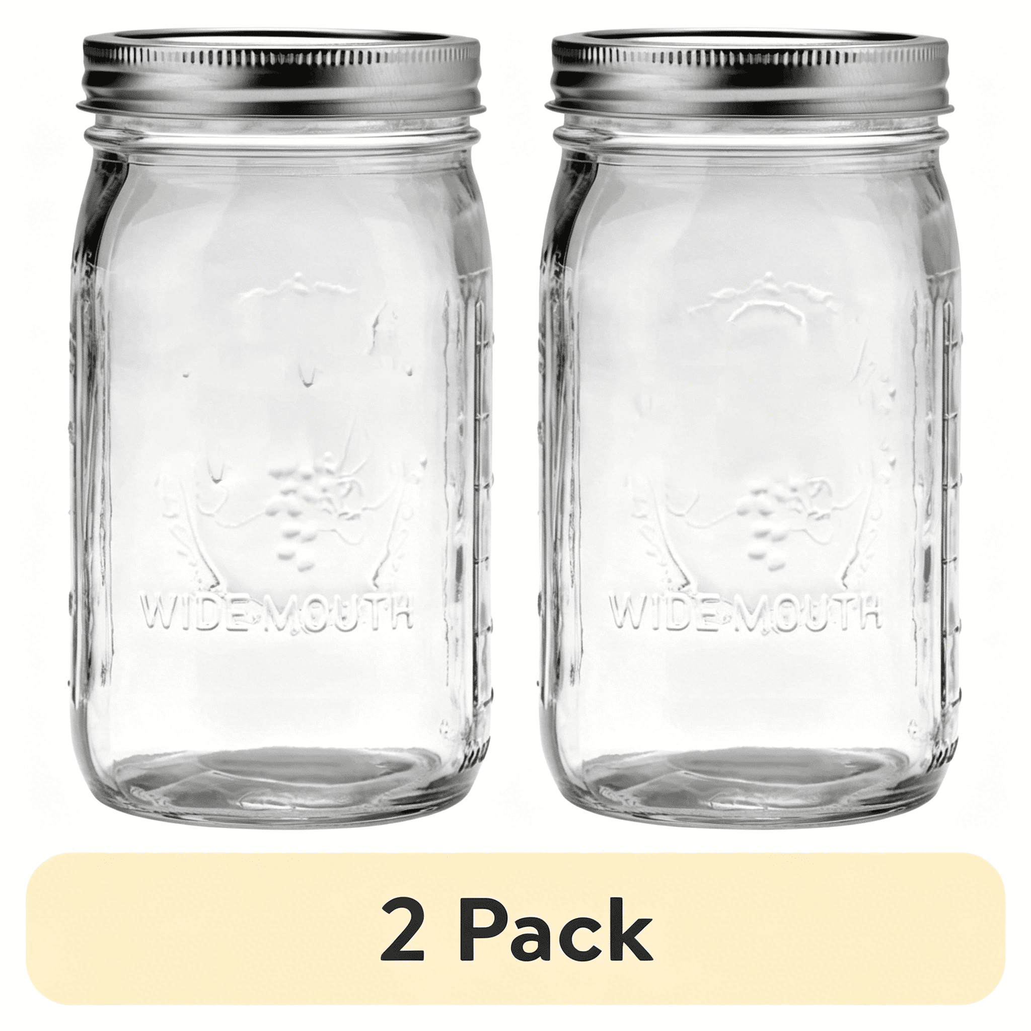 ACDANC (2 Pack) Glass Mason Jar with Lid&Band,Wide Mouth,32 Oz,Single ...