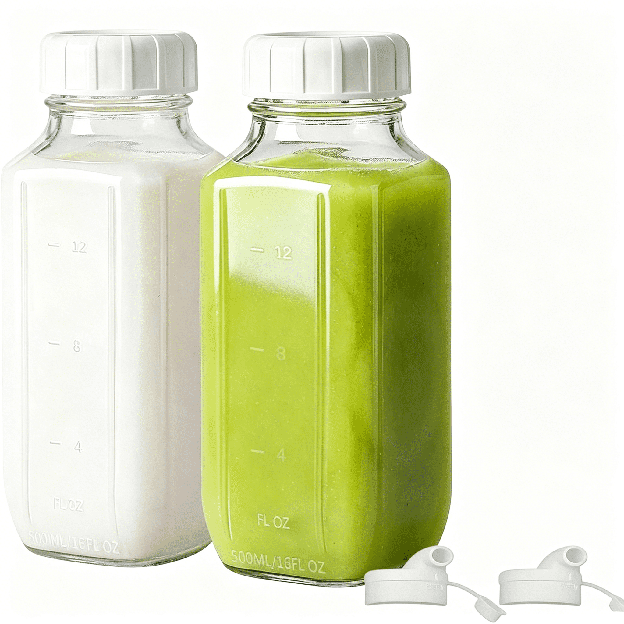 ACDANC 2 Pack Glass Milk Bottle,16OZ Glass Jar with 100% Airtight Heavy ...