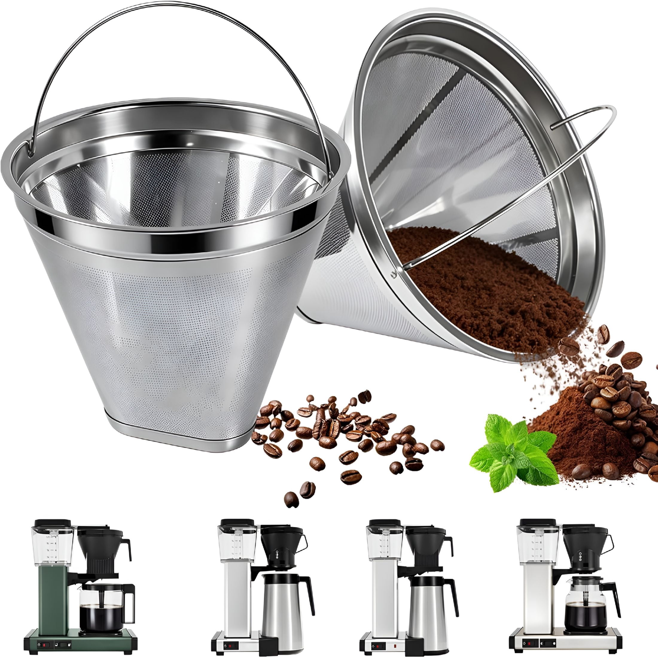 ACDANC 2 Pack Reusable Coffee Filter,Stainless Steel Cone Coffee Filter ...