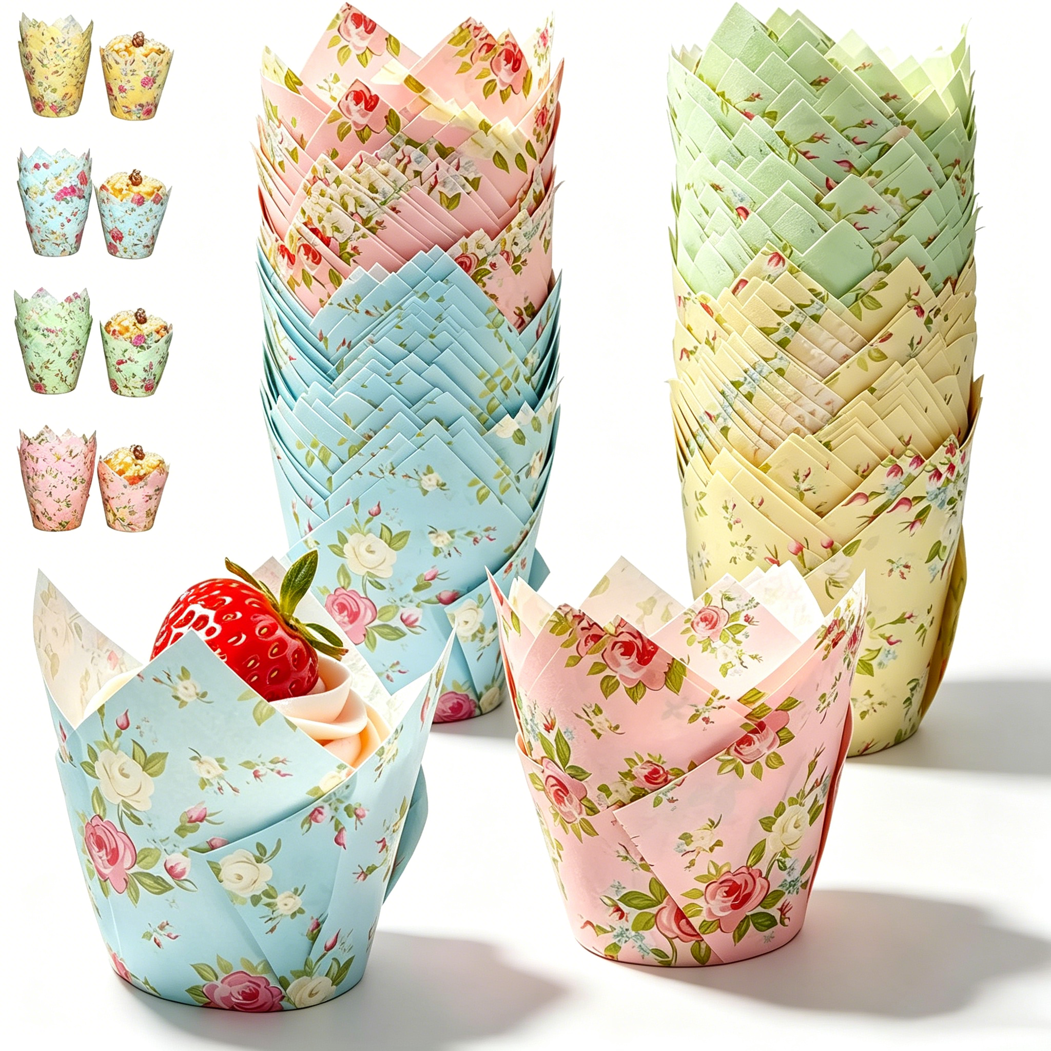 ACDANC 200Pcs Tulip Cupcake Liners, Floral Flower Baking Cups Paper ...