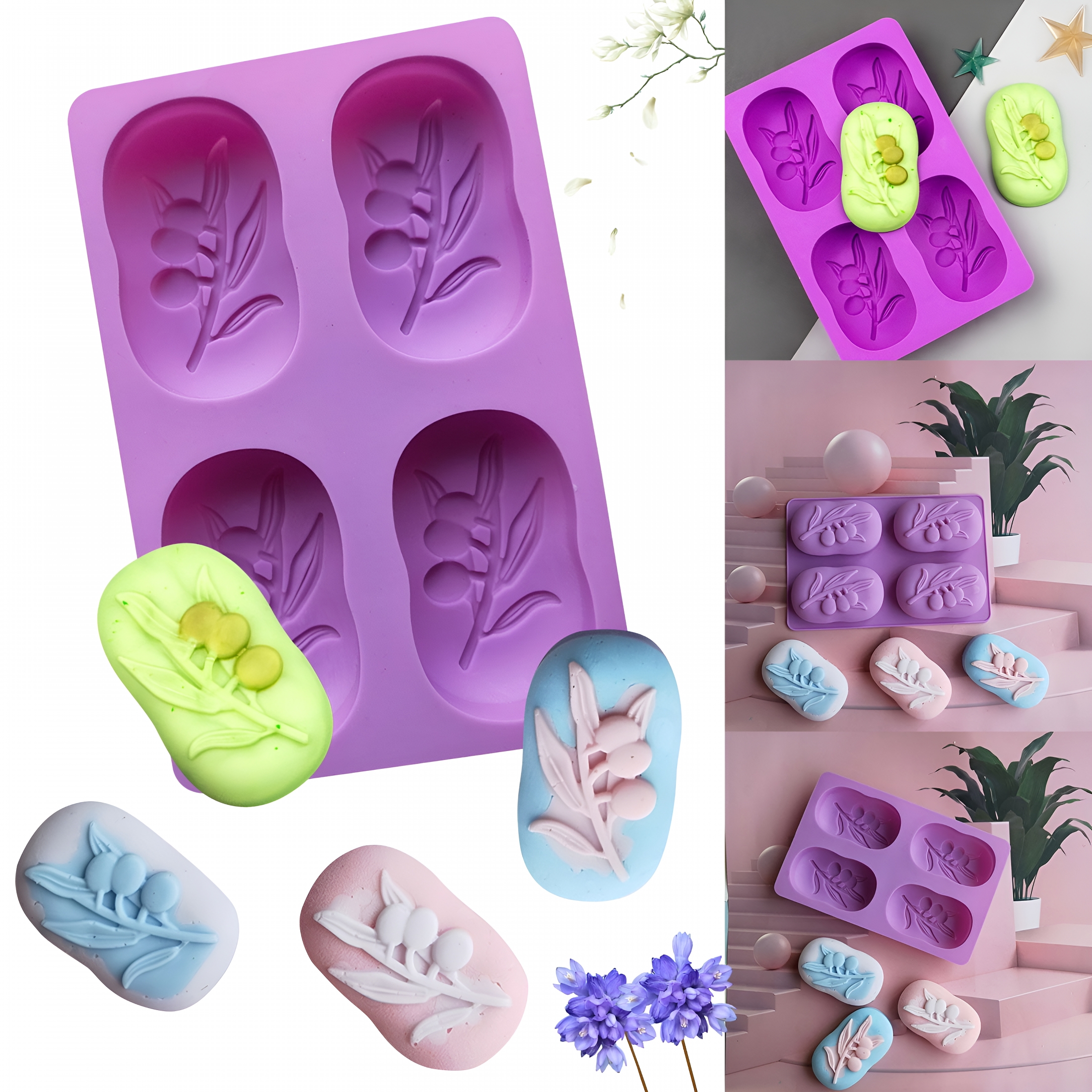 ACDANC 2026 New 4 Cavities Oval Olive Leaf Silicone Soap Mold Diy Soap ...