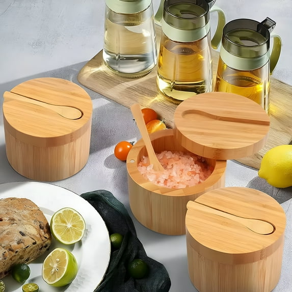 ACDANC 2026 New Bamboo Salt Cellar with Mini Spoon Kitchen Salt Box ...