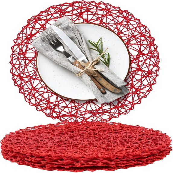 ACDANC 2026 New Paper Braided Round Placemats Set of 6 Natural Non-Slip ...