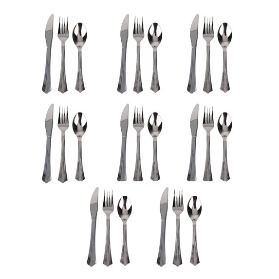 ACDANC 24Pcs Silver Plastic Silverware Food-Grade PS Material ...