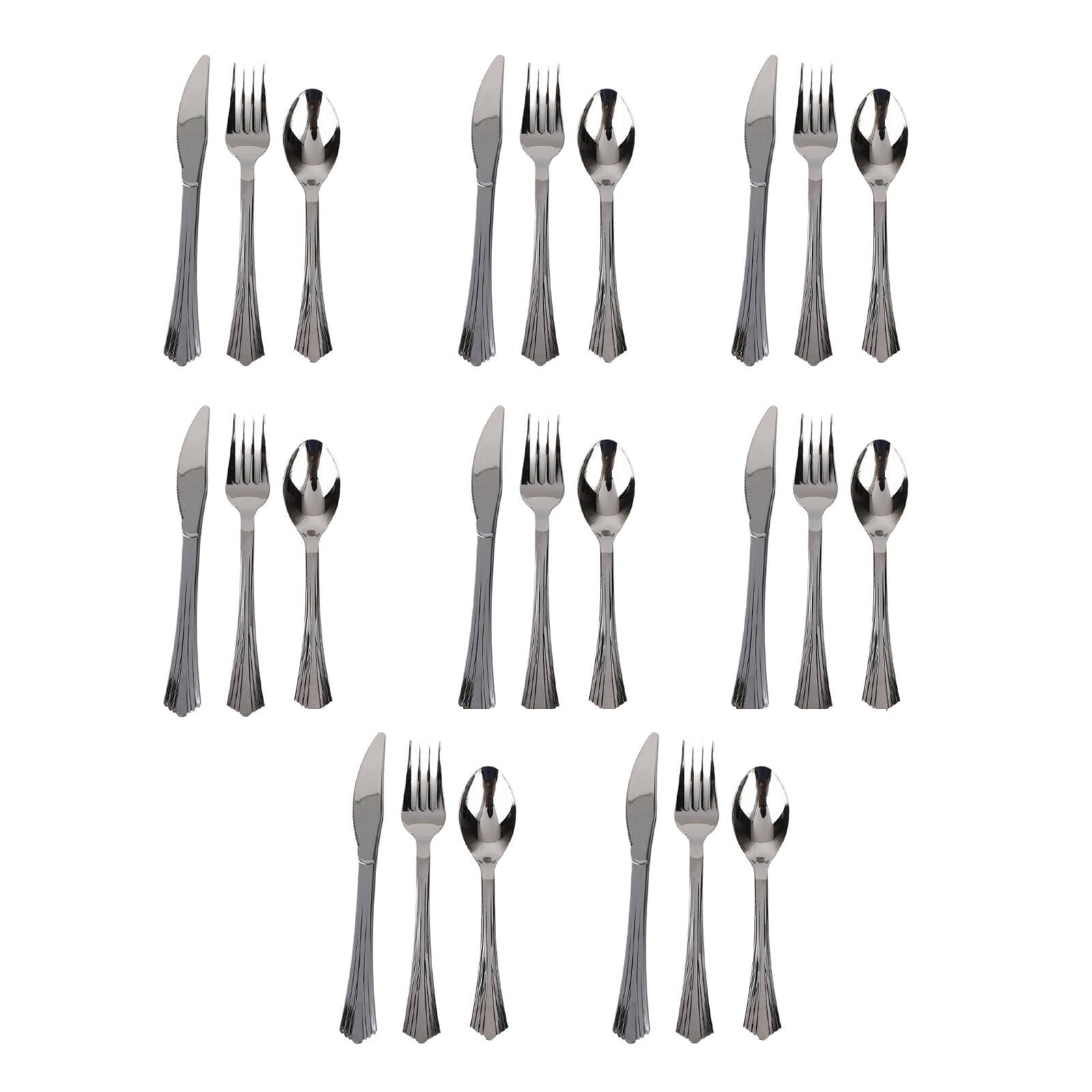 ACDANC 24Pcs Silver Plastic Silverware Food-Grade PS Material ...