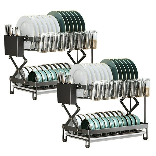 ACDANC 2Pcs Dish Racks for Kitchen Counter,Space-Saving Kitchen Dish ...