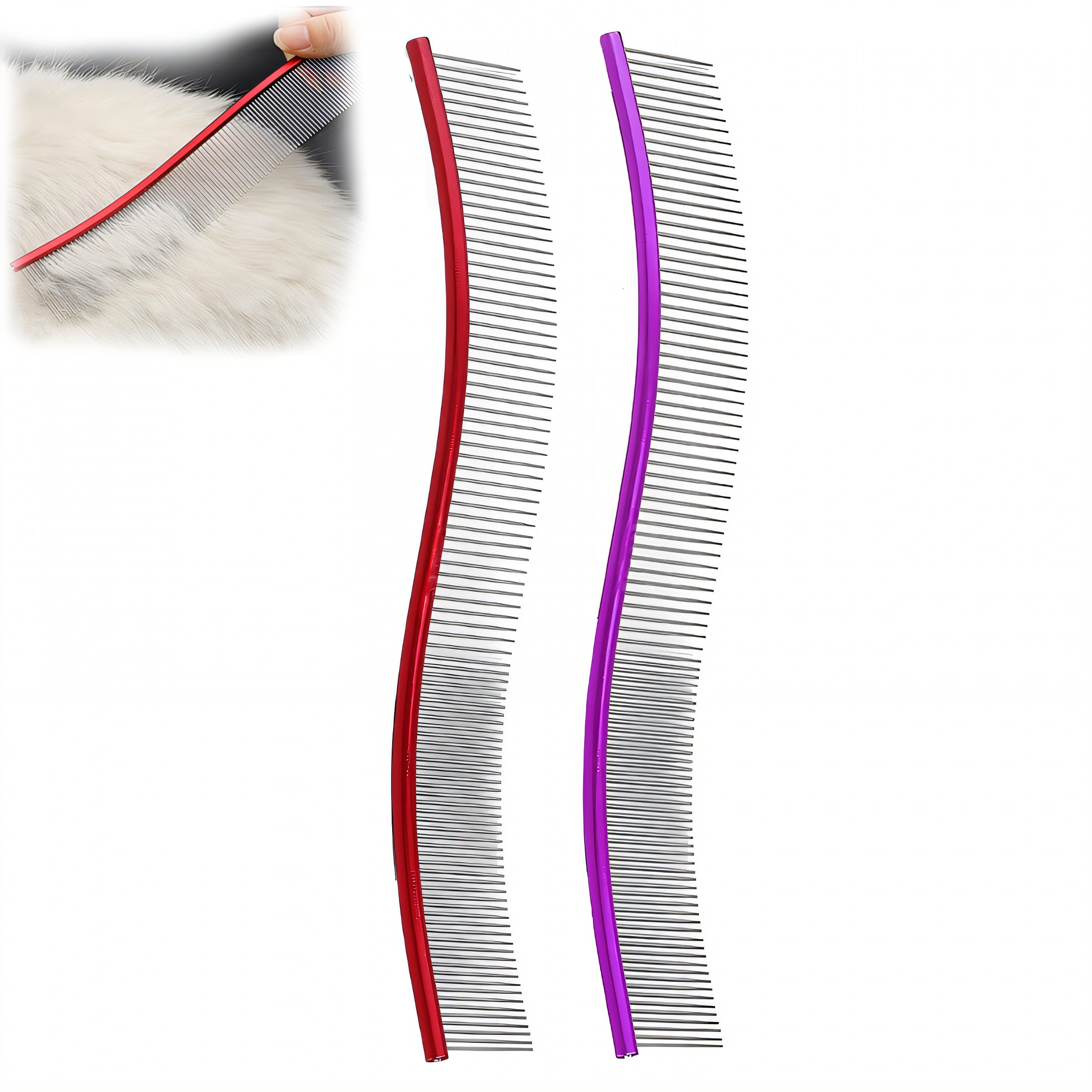 ACDANC 2Pcs Dog Comb,Ergonomic Handle Design Metal Comb,Skin Protection ...