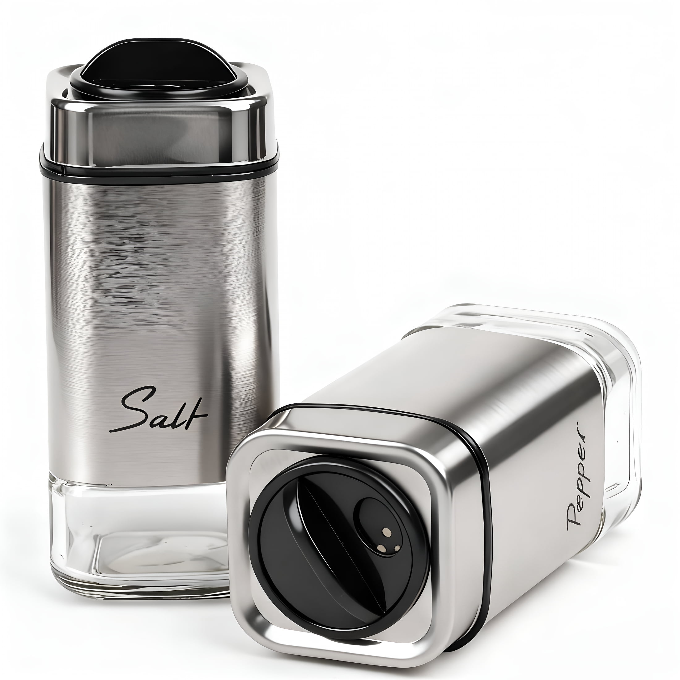 ACDANC 2Pcs Salt and Pepper Shakers Sets,Stainless Steel Glass Salt ...