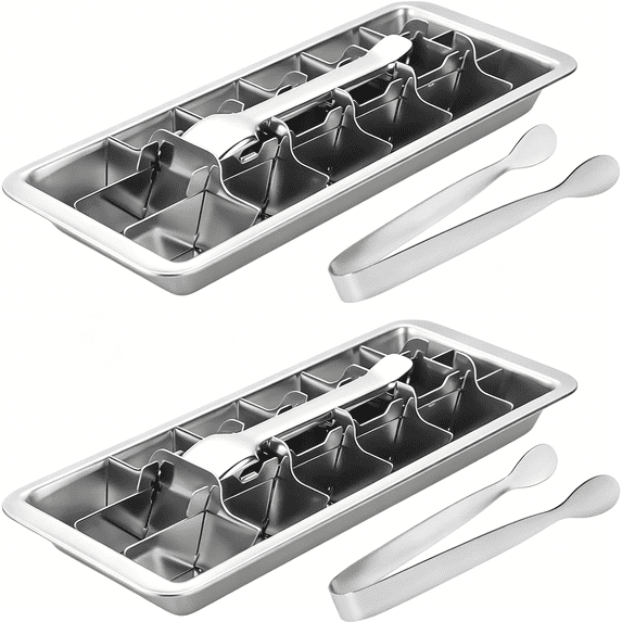 ACDANC 2Pcs Stainless Steel Ice Cube Trays for Freezer,Metal Ice Cube ...