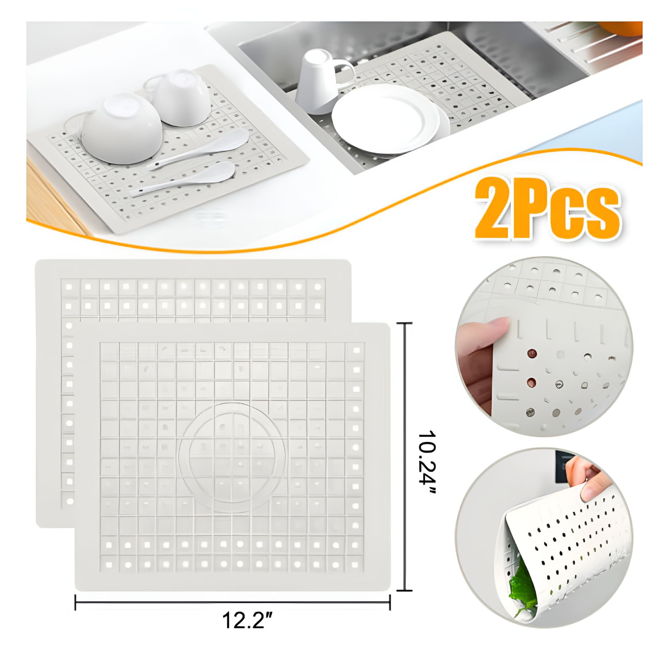 ACDANC 2X Kitchen Sink Mats Rubber Drain Pad Protector Grid Non-Slip ...