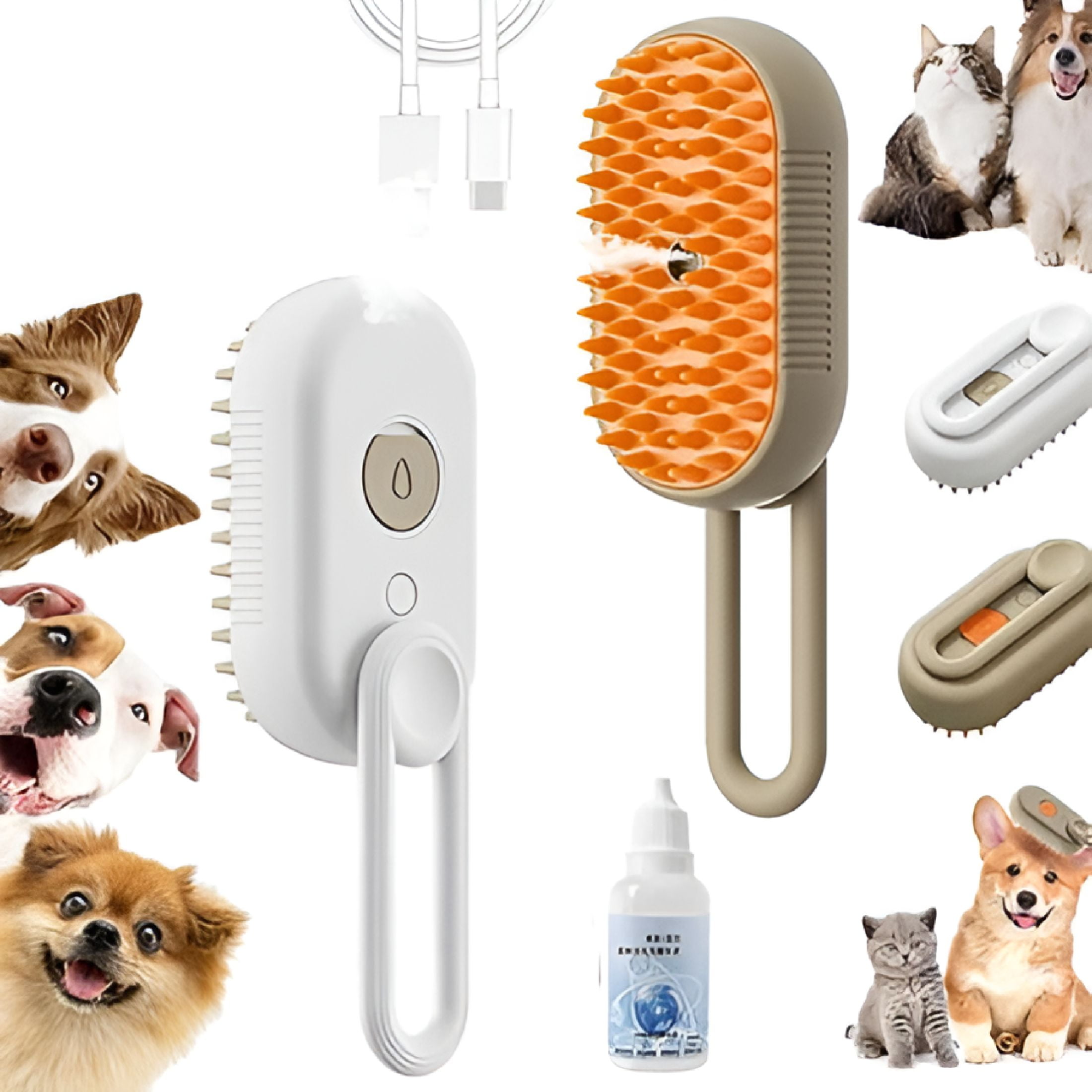 ACDANC 3-in-1 Steam Brush for Dogs and Cats, Multi-Function Pet ...