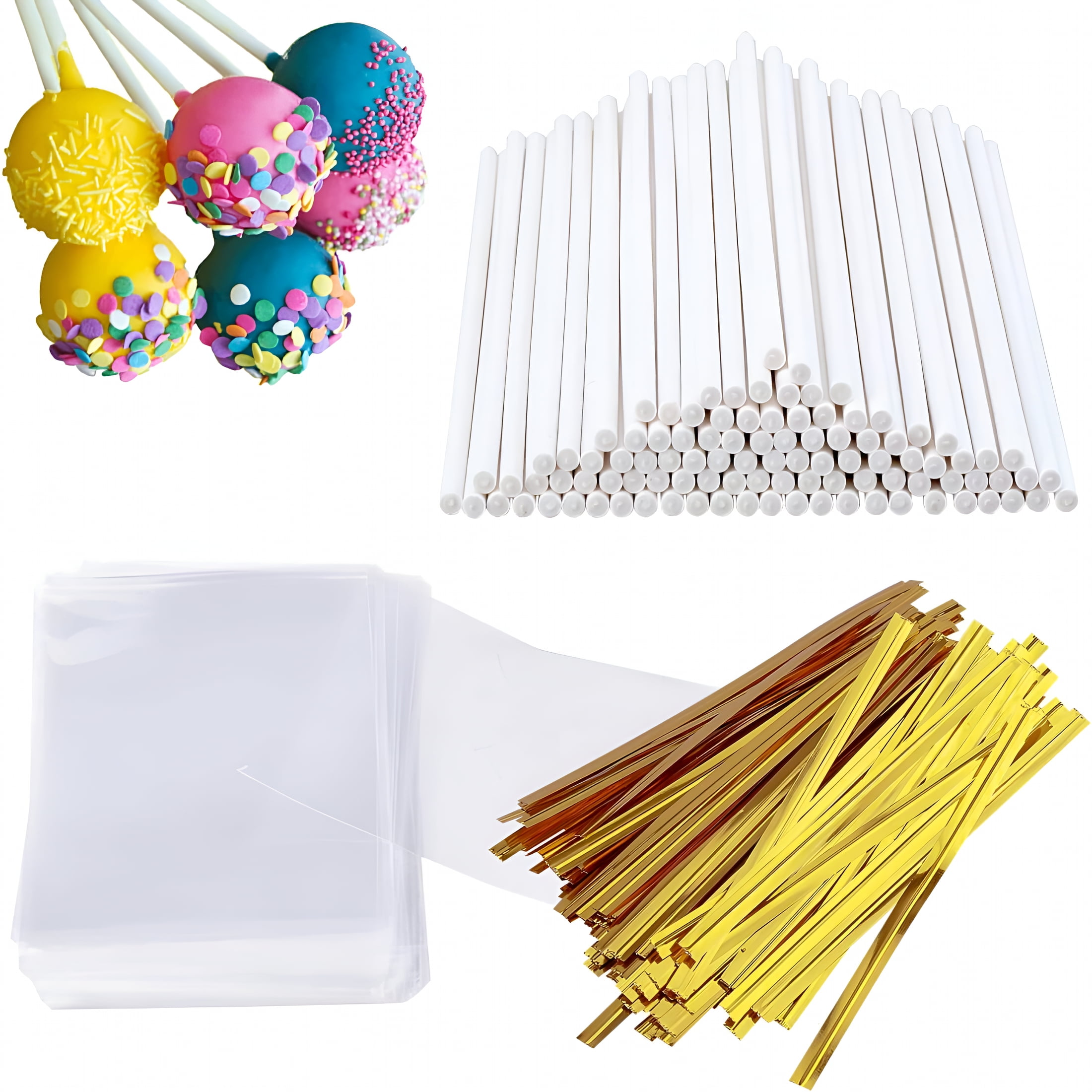 ACDANC 300 PCS Cake Pop Sticks and Wrappers Kit,100ct 6-inch Paper ...