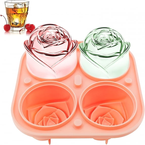 ACDANC 3D Rose Shape Ice Cube Tray Silicone Mold 4 Big Rose Flower Ice ...