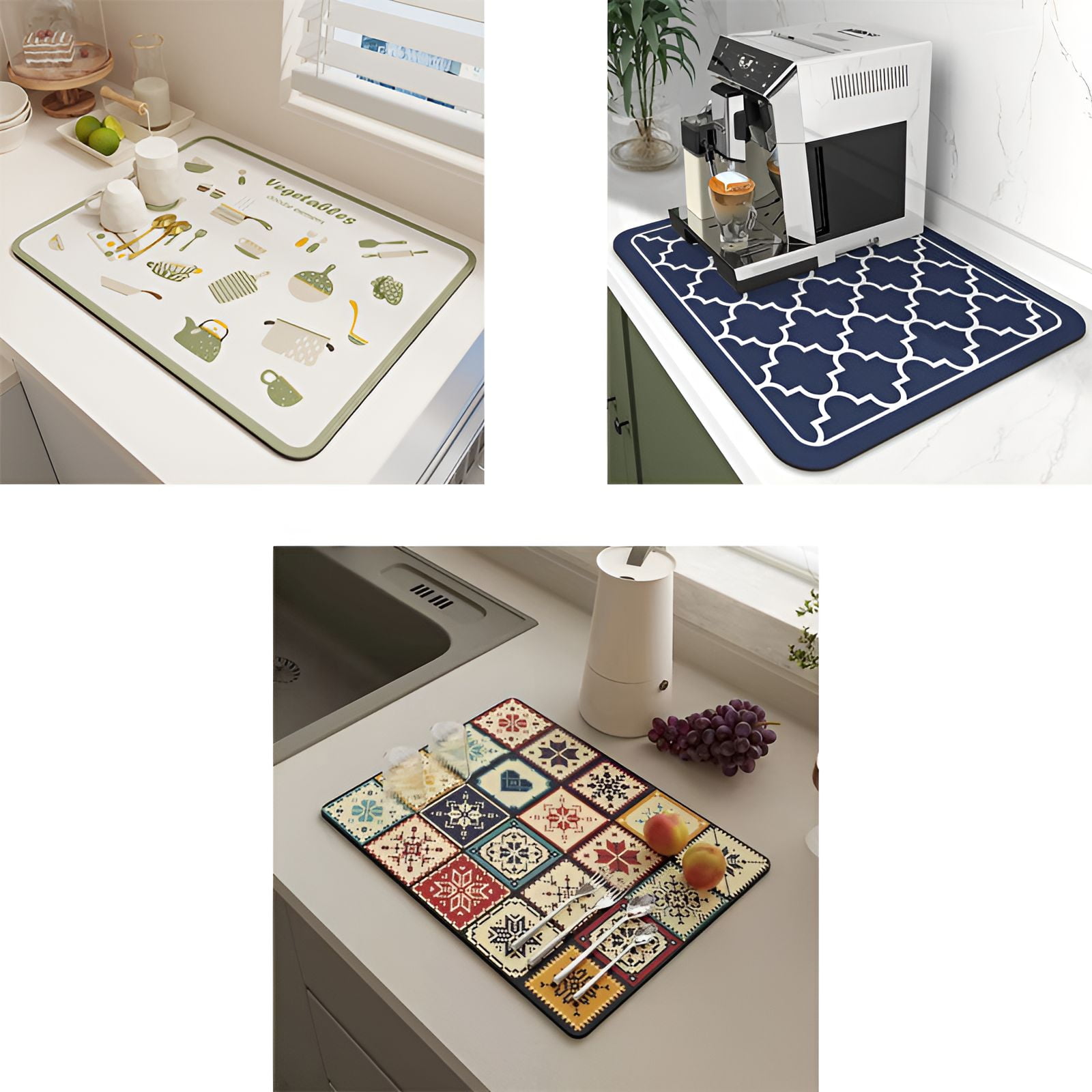 ACDANC 3Pcs Dish Drying Mat,Slip-Resistant Surface Drying Matt Kitchen ...