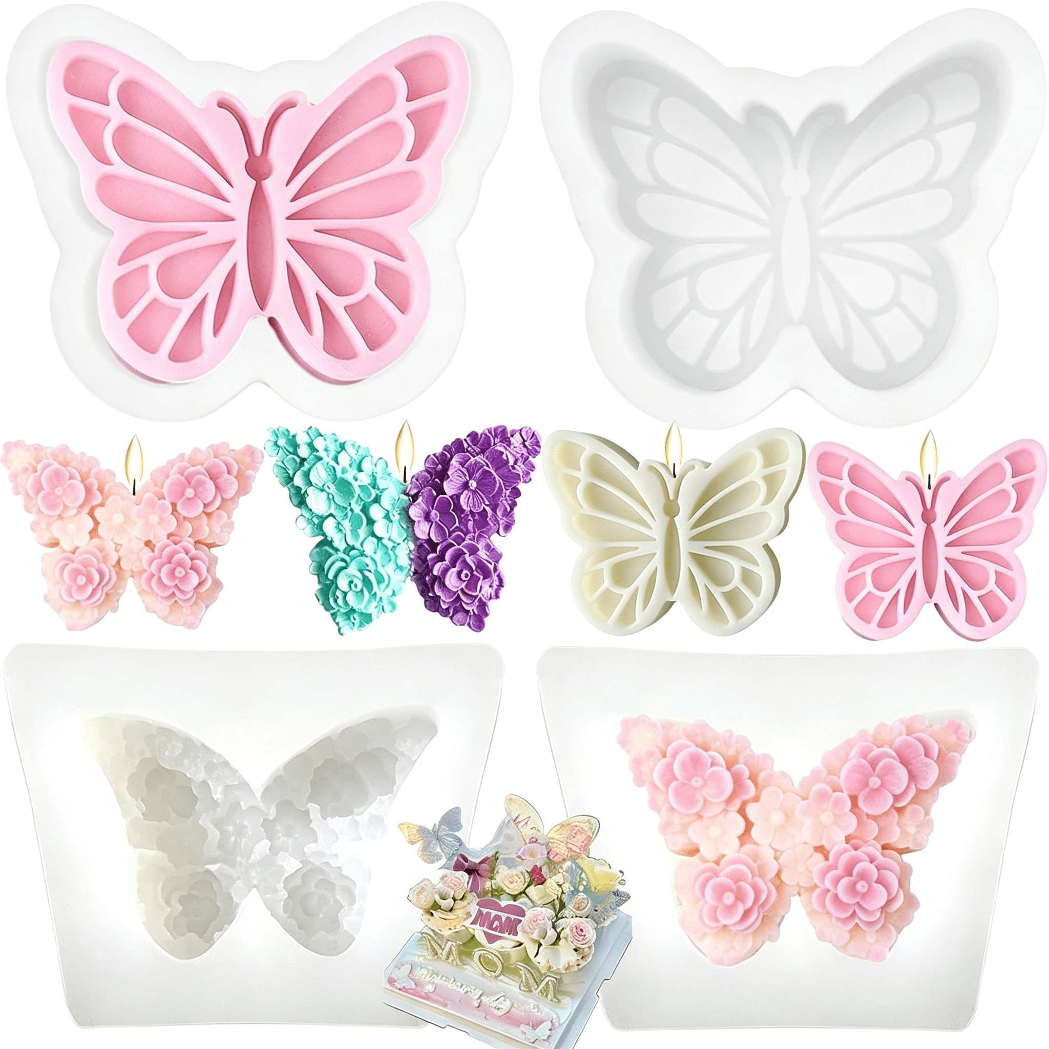 ACDANC 4 PCS 3D Flower Butterfly Candle Molds Mini Butterfly Silicone ...