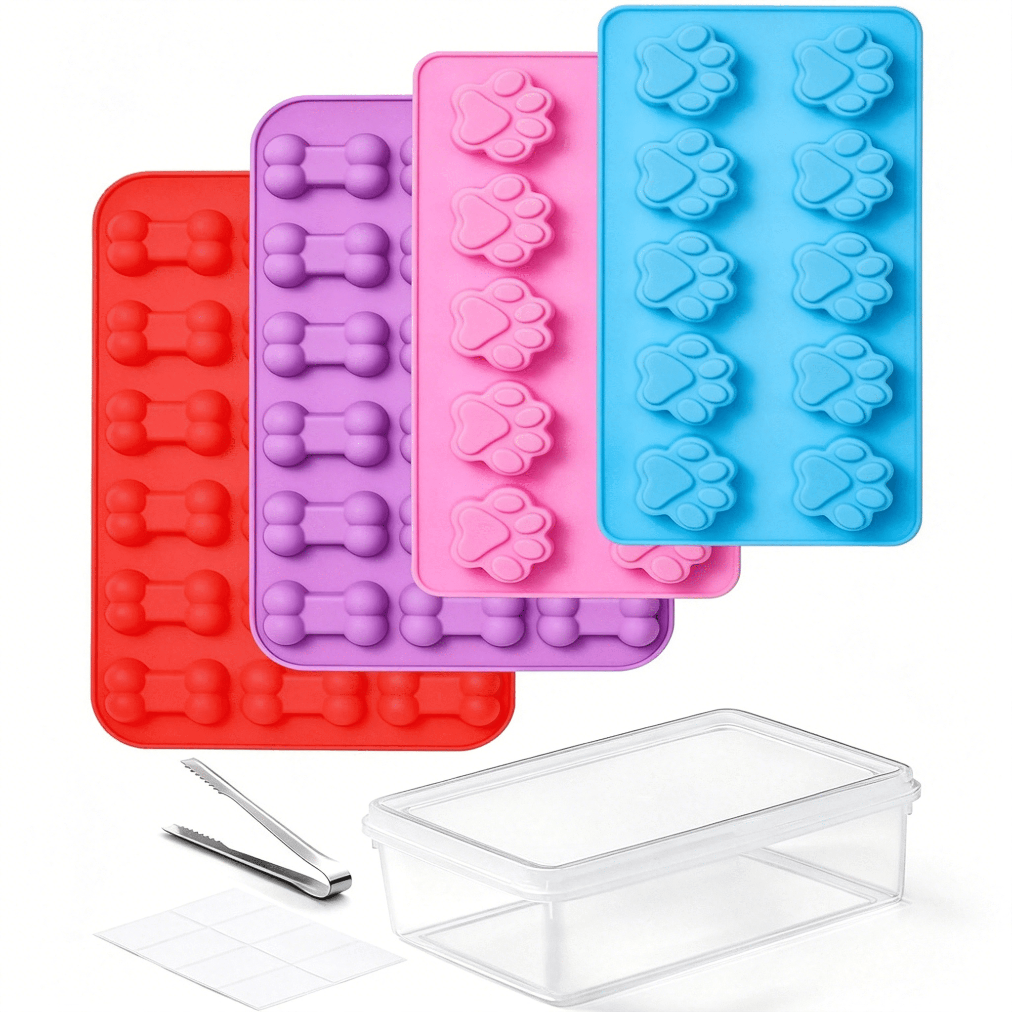 ACDANC 4 Pack Silicone Dog Treat Molds with Container and Ice Tong,Non ...