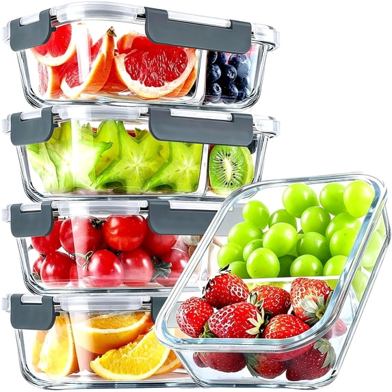 ACDANC 5 Pack Glass Meal Prep Containers 2 Compartment Set,36Oz ...