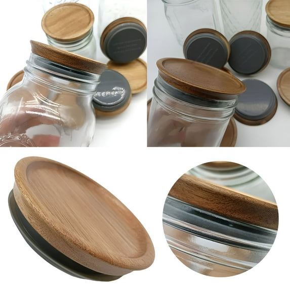 ACDANC 6 Pack Wide Mouth Wooden Mason Jar Lids,Natural Wood,Food Grade ...