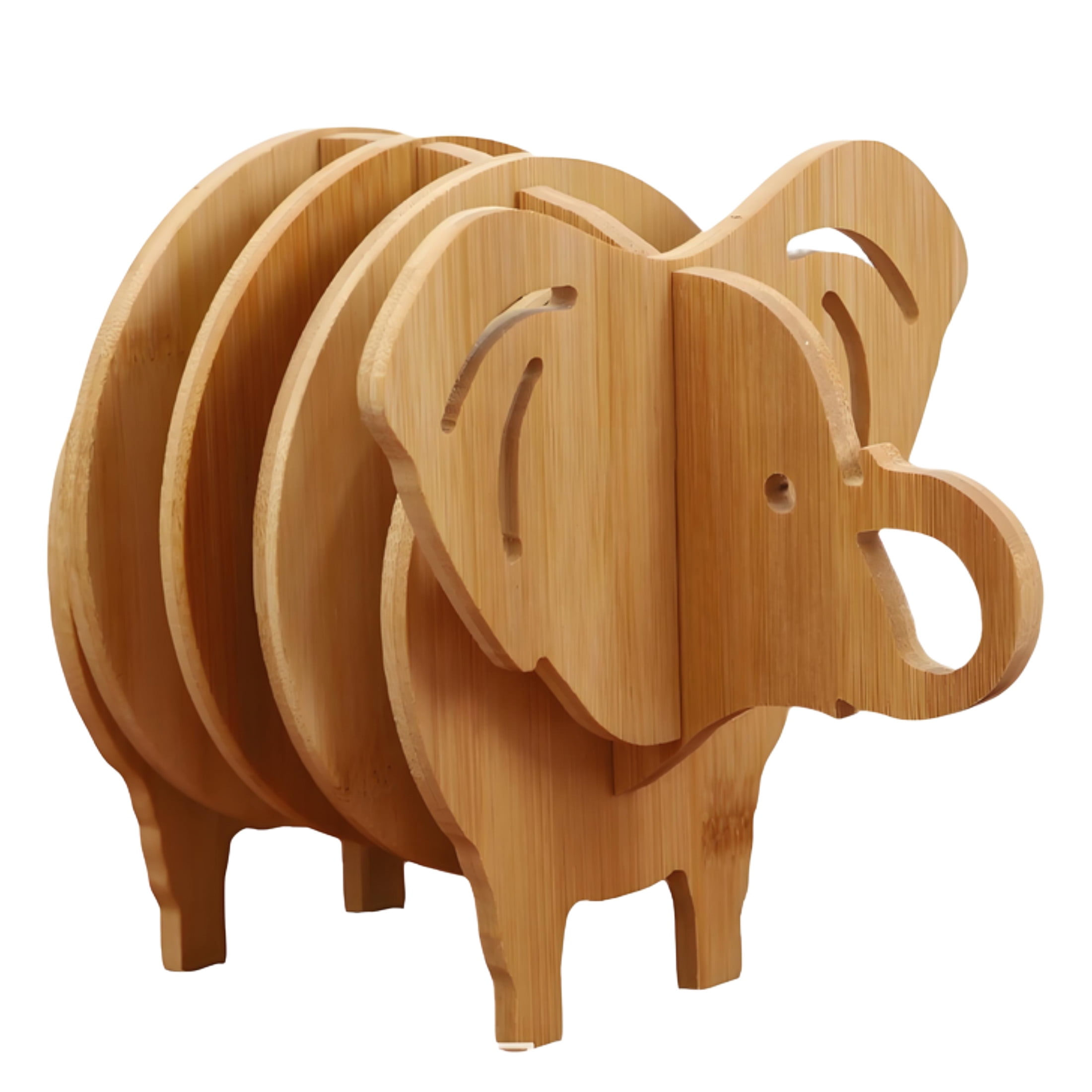 ACDANC 6 Pcs Coasters Wooden Elephant Shape Coasters Natural Walnut ...