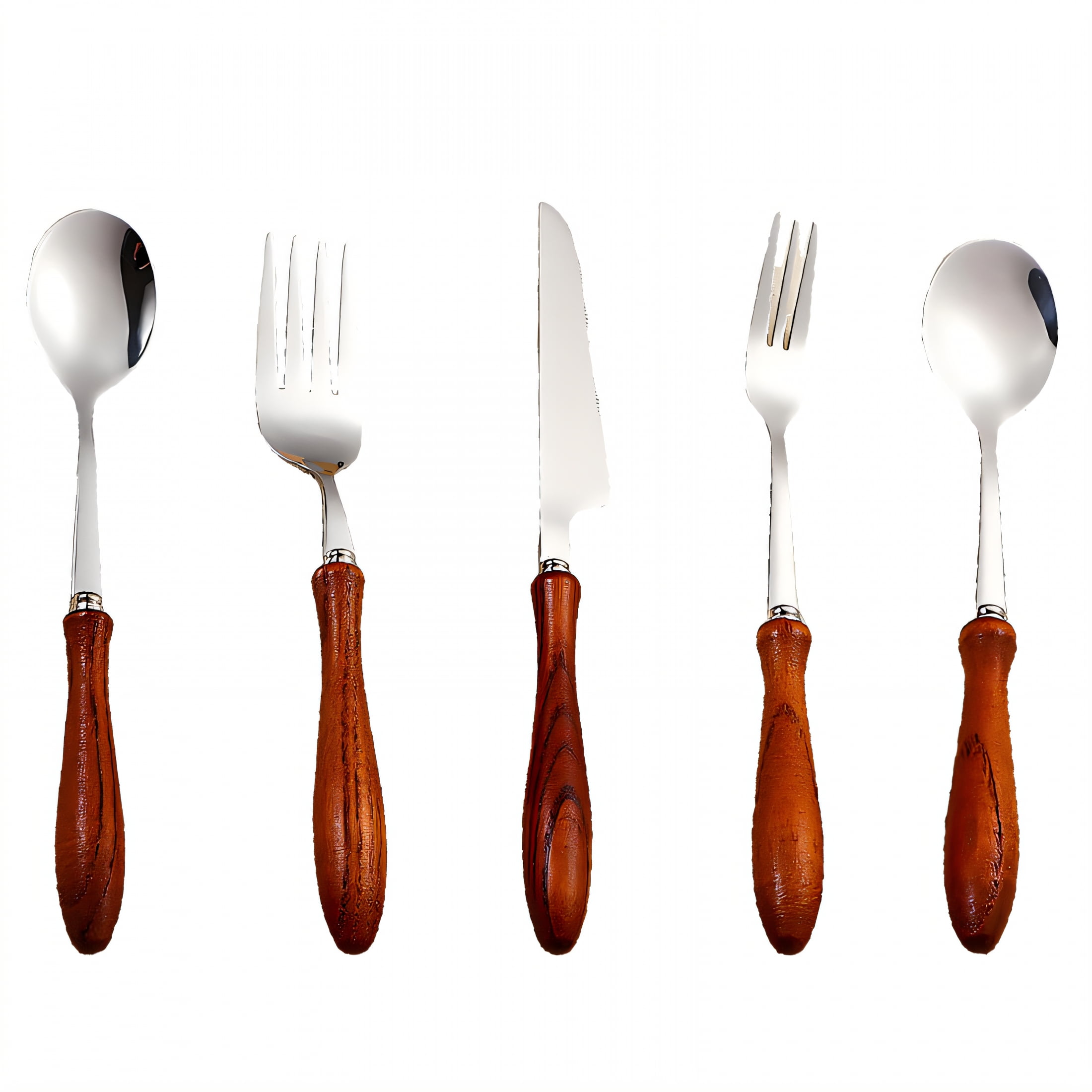 ACDANC 6 Pieces Serving Utensils,Stainless Steel Wooden Handle Forks ...