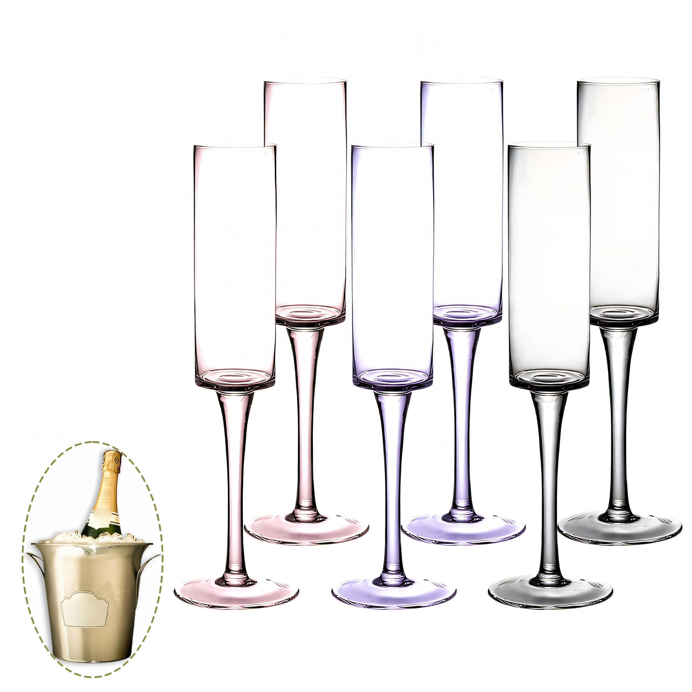 ACDANC 6Pcs Champagne Flutes Plastic 5.5 oz Transparent Outline ...