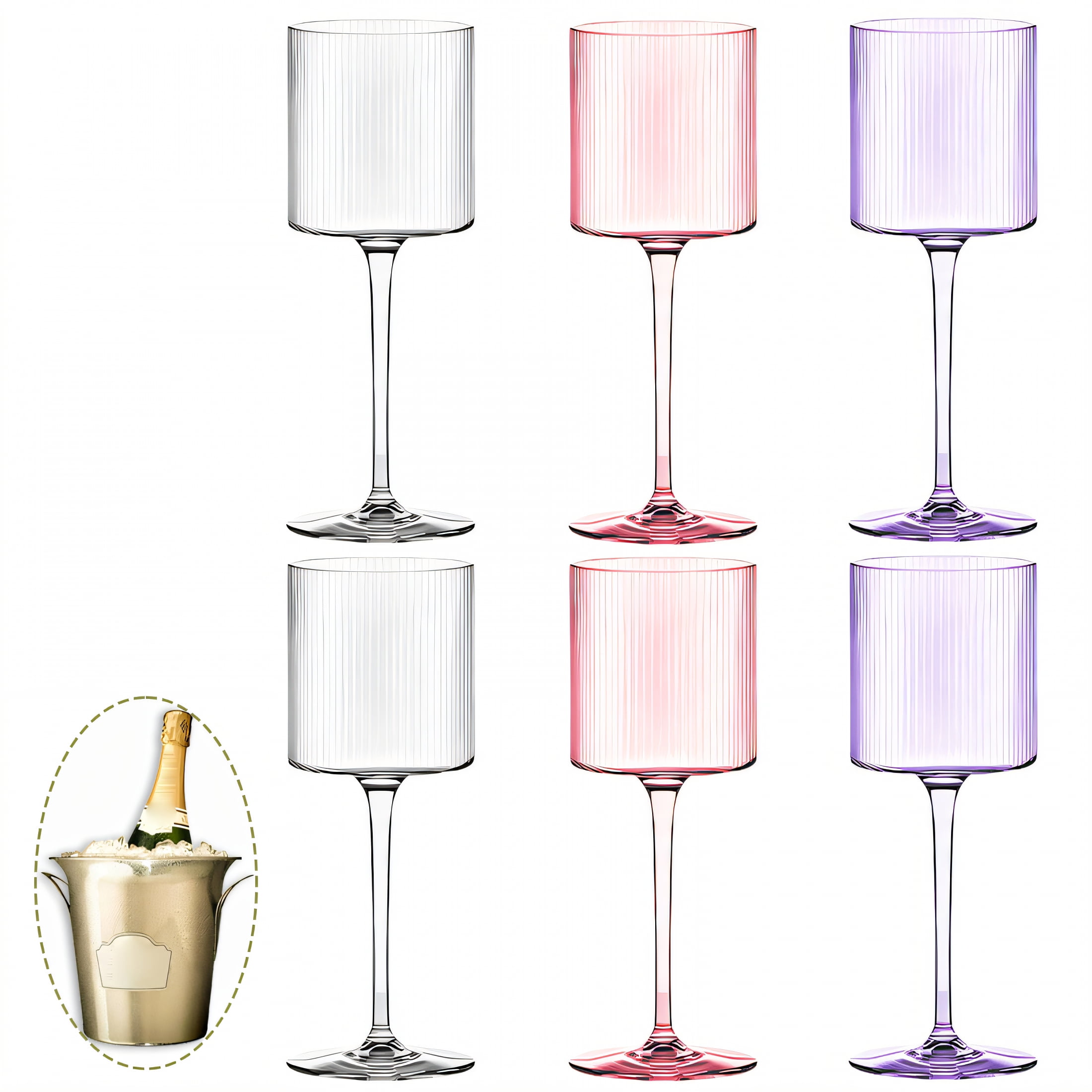 ACDANC 6Pcs Cocktail Glasses 12 oz Ribbed Visual Texture Margarita ...