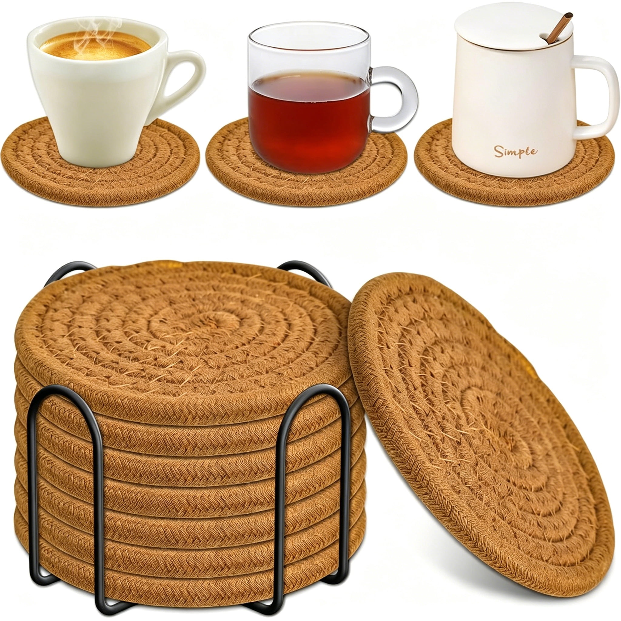 ACDANC 8 Pcs Drink Coasters with Holder, Absorbent Coasters for Drinks ...