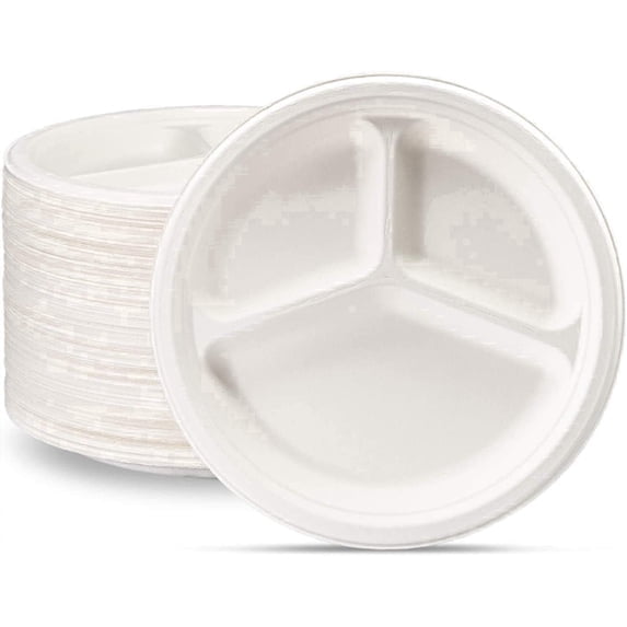 ACDANC 9 Inch Compostable 3-Compartment White Paper Plates,Eco-Friendly ...