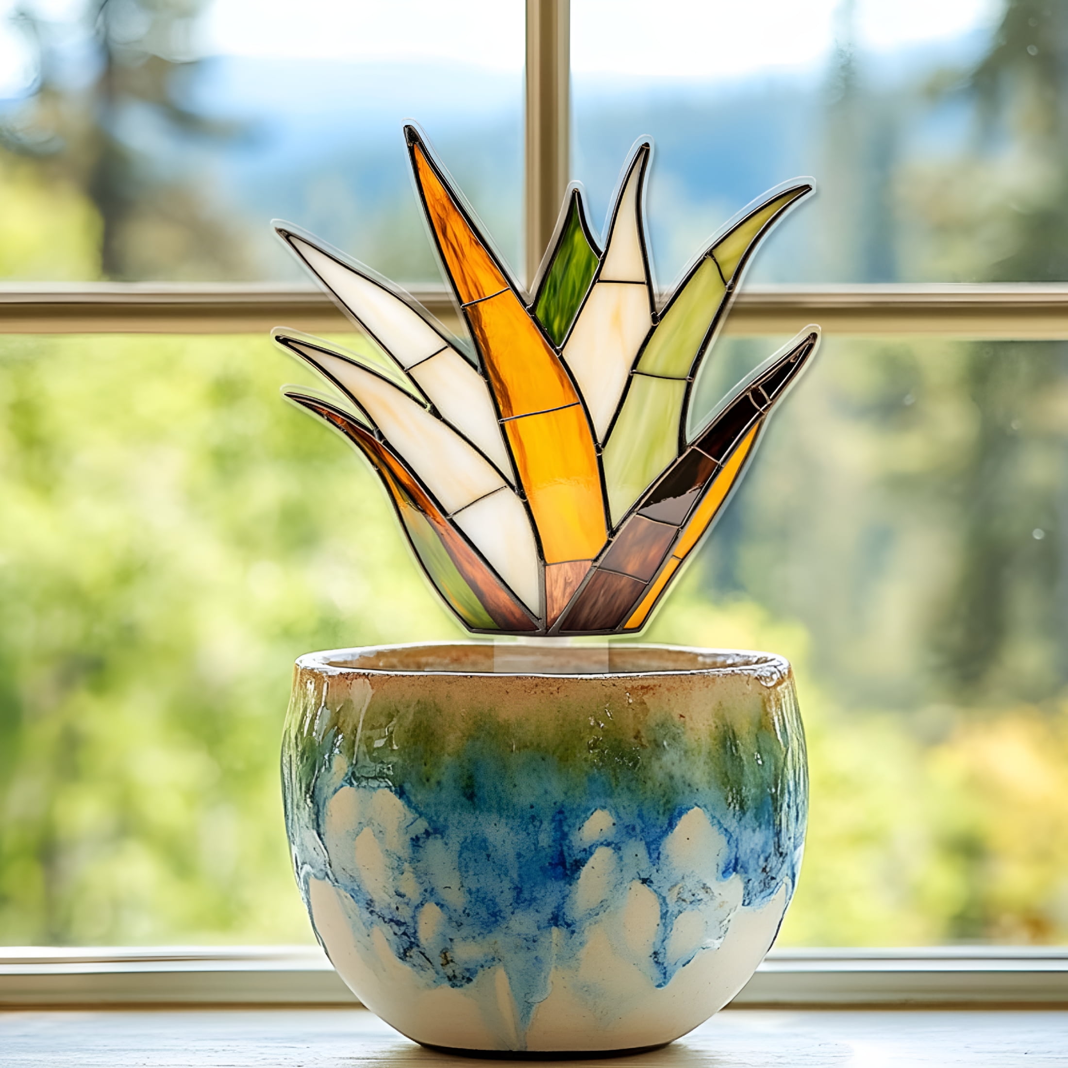 ACDANC Cactus Stained Acrylic Sun Catchers Window Hangings,Succulent ...