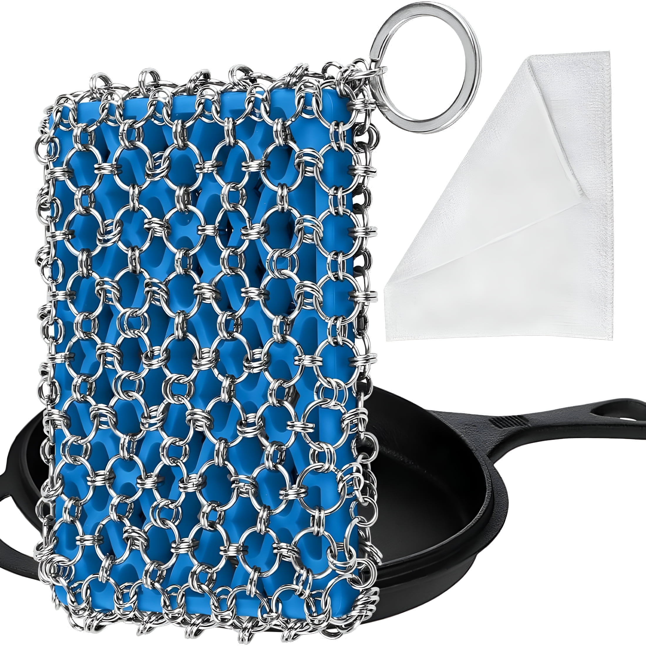 ACDANC Cast Iron Chainmail Scrubber,Upgraded Iron Skillet Cleaner with ...