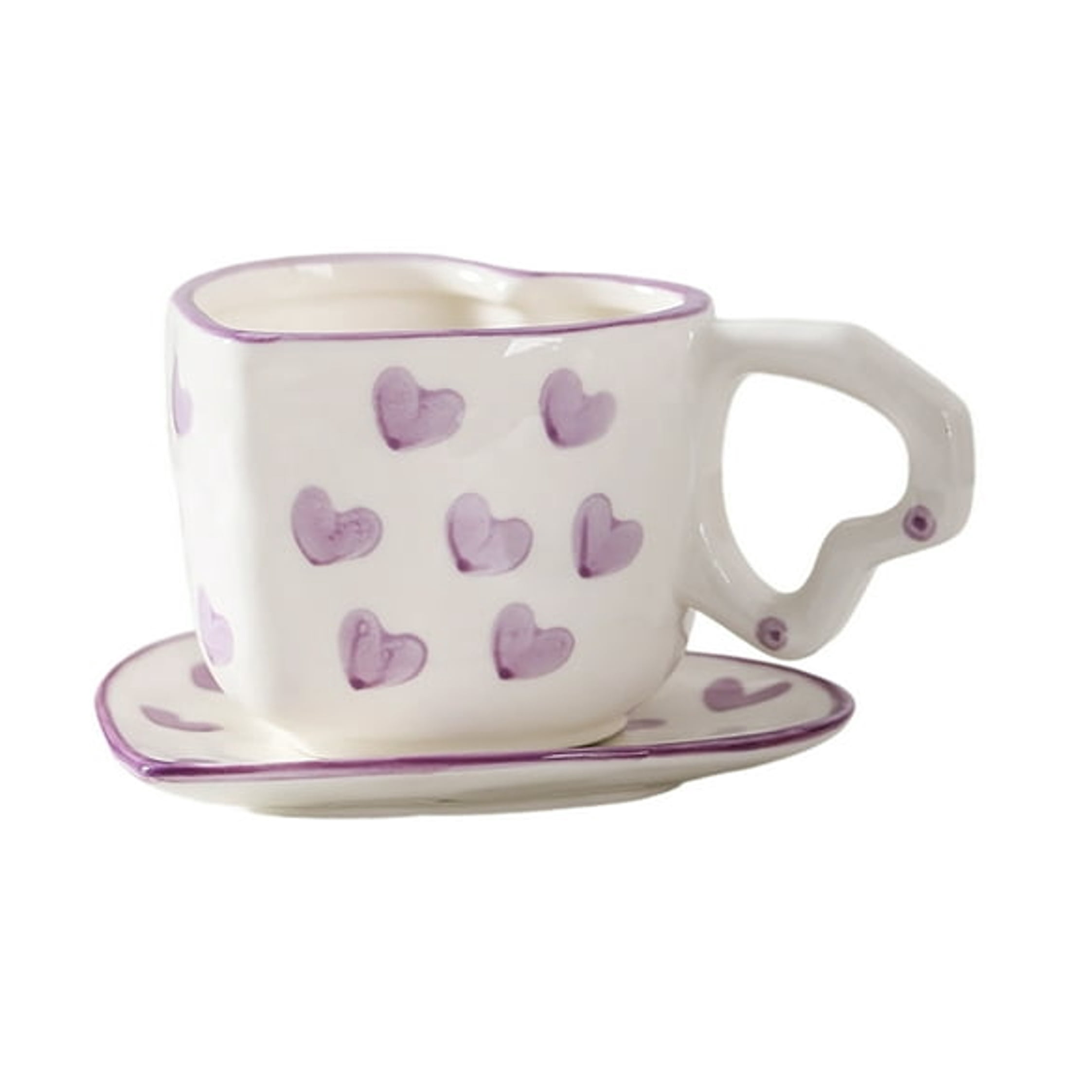 ACDANC Ceramic Heart Pattern Coffee Cup and Saucer Set with Unique ...