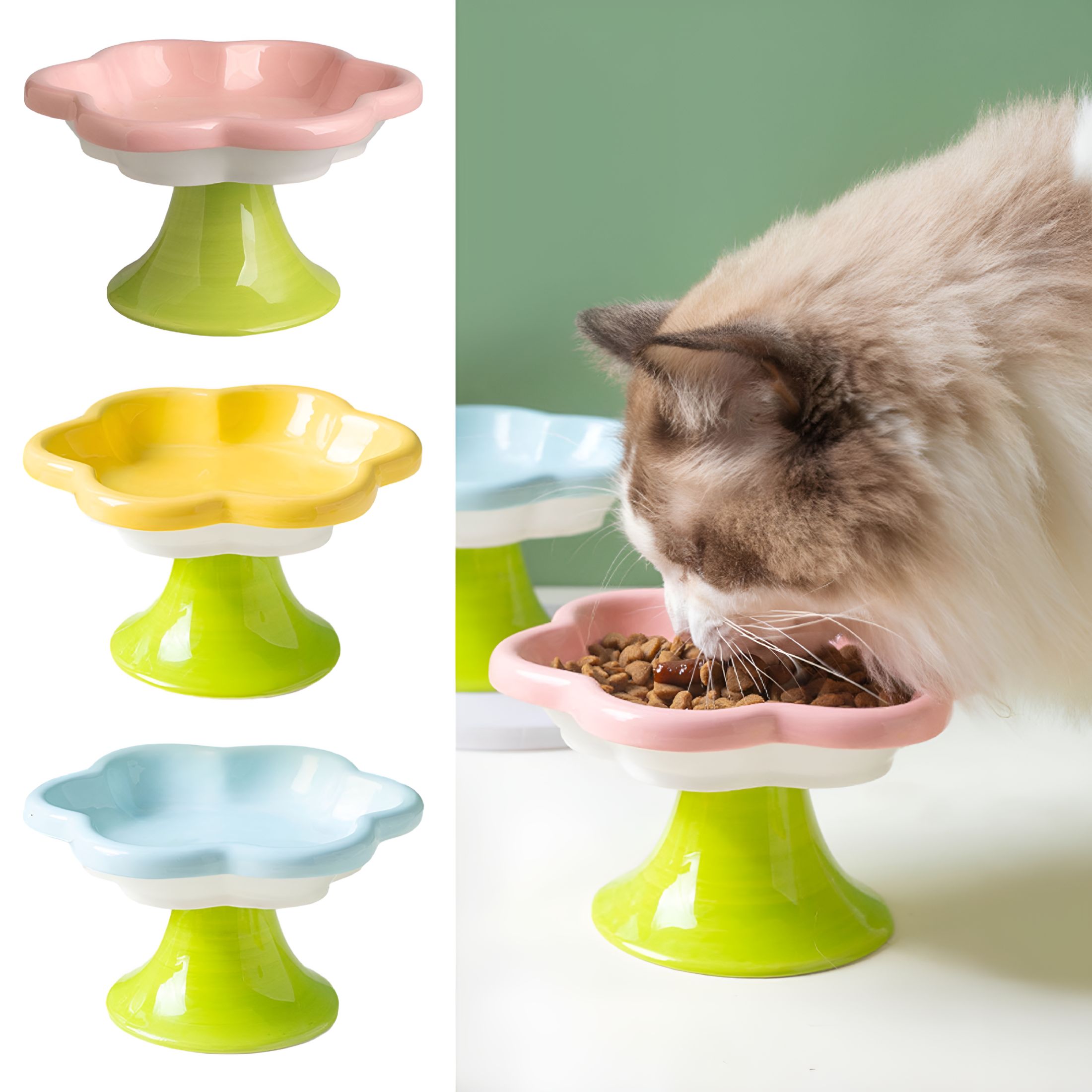ACDANC Ceramic Raised Cat Bowl,Elevated Cat Food Bowls for Food and ...