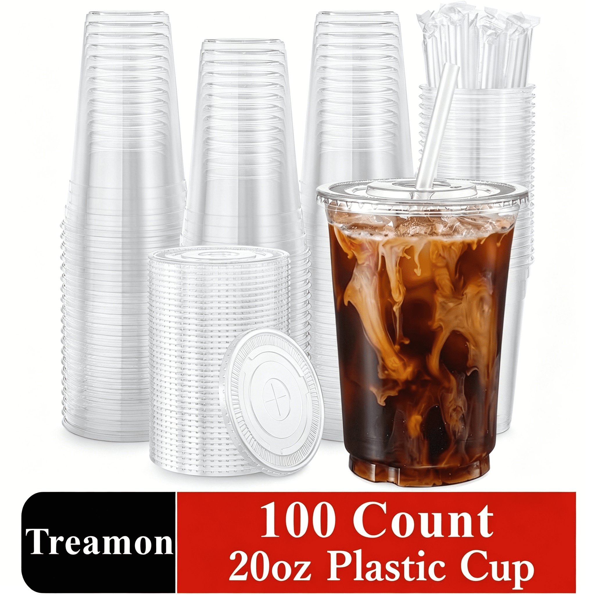 ACDANC Clear Plastic Cups with Lids and Straws,Disposable Party Iced ...