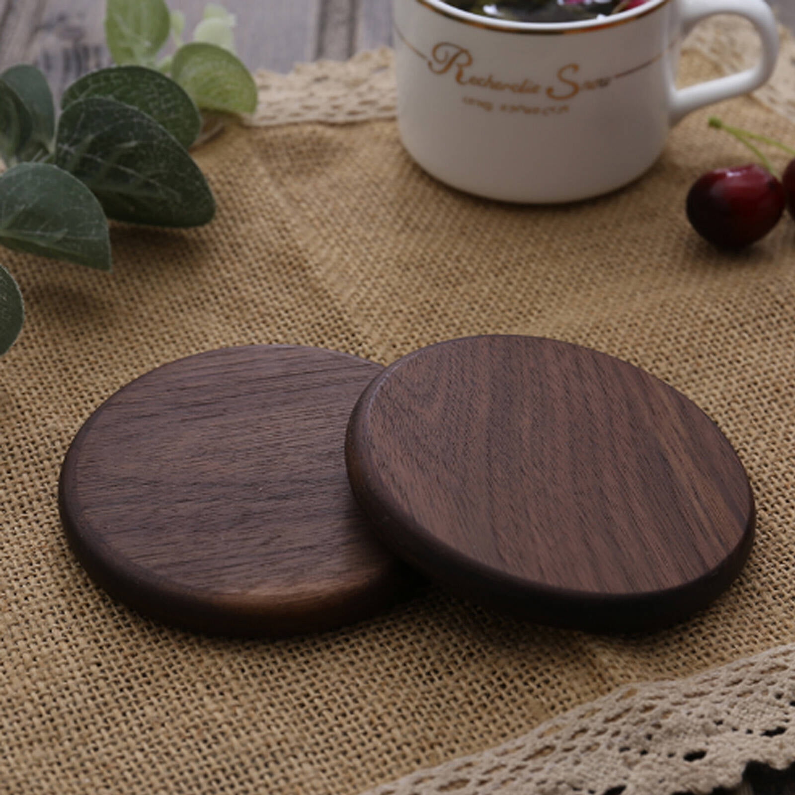 ACDANC Coasters Wooden Round Coasters for Drinks Natural Walnut ...